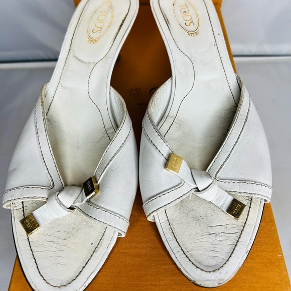 Tod's | Shoes | Tods Womens Shoes Chagall Ciab Terminalini Met White Slipper Heel Size 65 | Poshmark